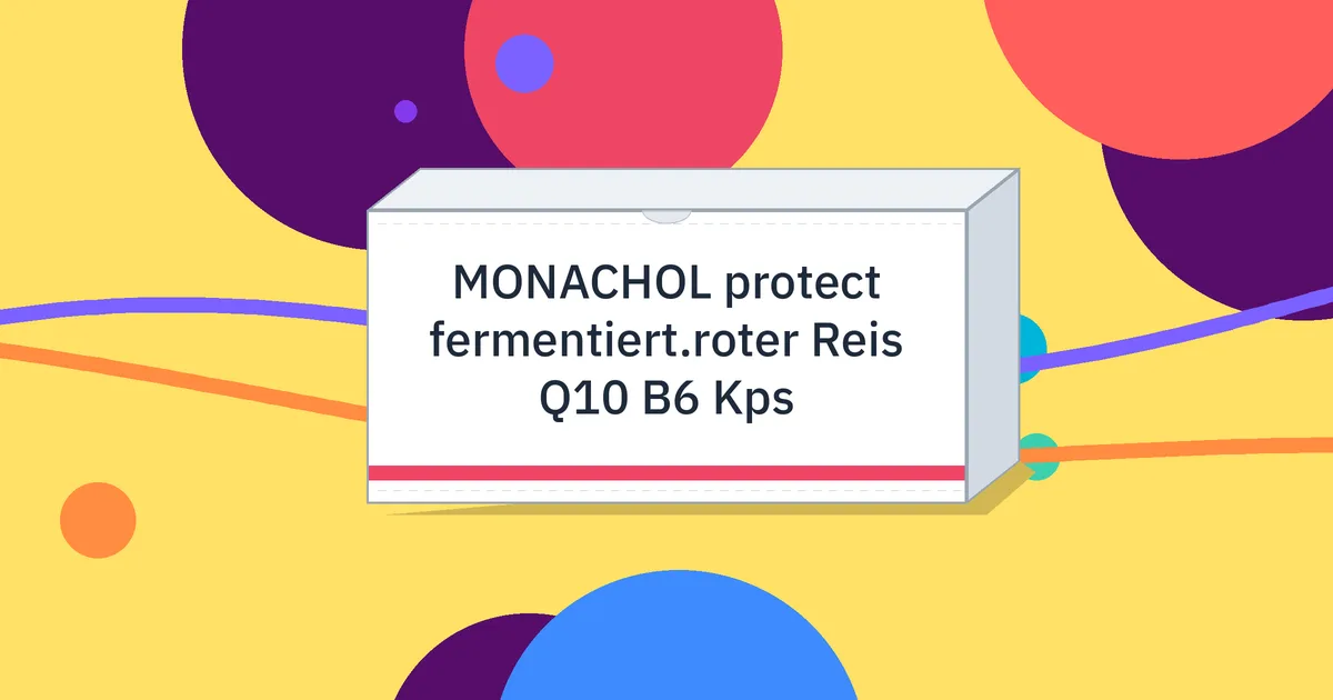 Symbolbild: Packung mit der Aufschrift MONACHOL protect fermentiert.roter Reis Q10 B6 Kps (PZN 19519911) – Verfügbarkeit und Bezug in Apotheken in Frankfurt am Main