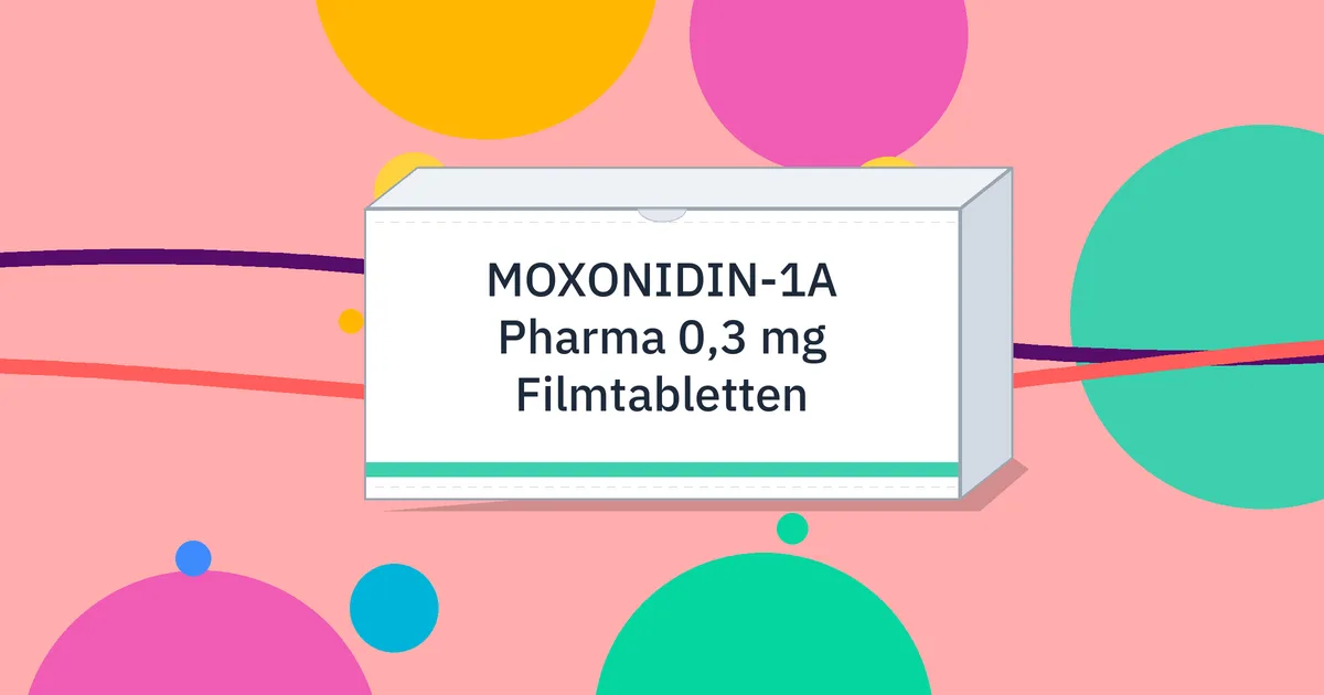 Symbolbild: Packung mit der Aufschrift MOXONIDIN-1A Pharma 0,3 mg Filmtabletten (PZN 00228140) – Verfügbarkeit und Bezug in Apotheken in Frankfurt am Main