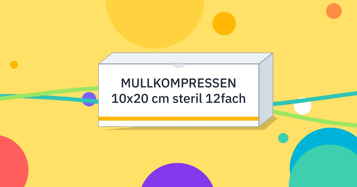 Symbolbild: Packung mit der Aufschrift MULLKOMPRESSEN 10x20 cm steril 12fach (PZN 02067356) – Verfügbarkeit und Bezug in Apotheken in Frankfurt am Main