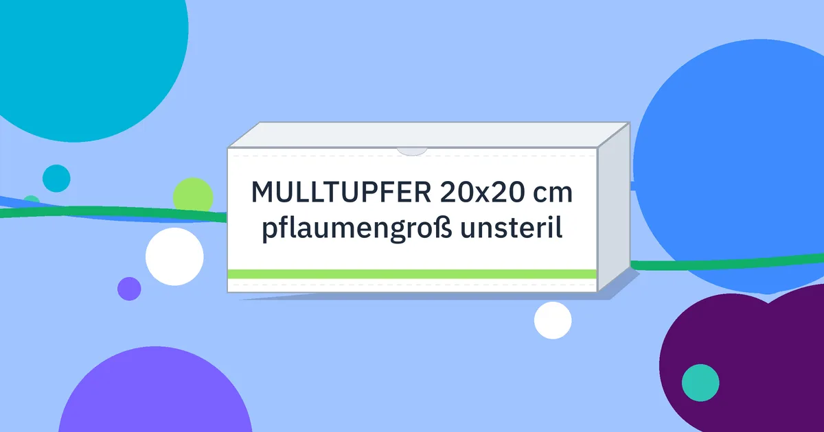 Symbolbild: Packung mit der Aufschrift MULLTUPFER 20x20 cm pflaumengroß unsteril (PZN 09076080) – Verfügbarkeit und Bezug in Apotheken in Frankfurt am Main