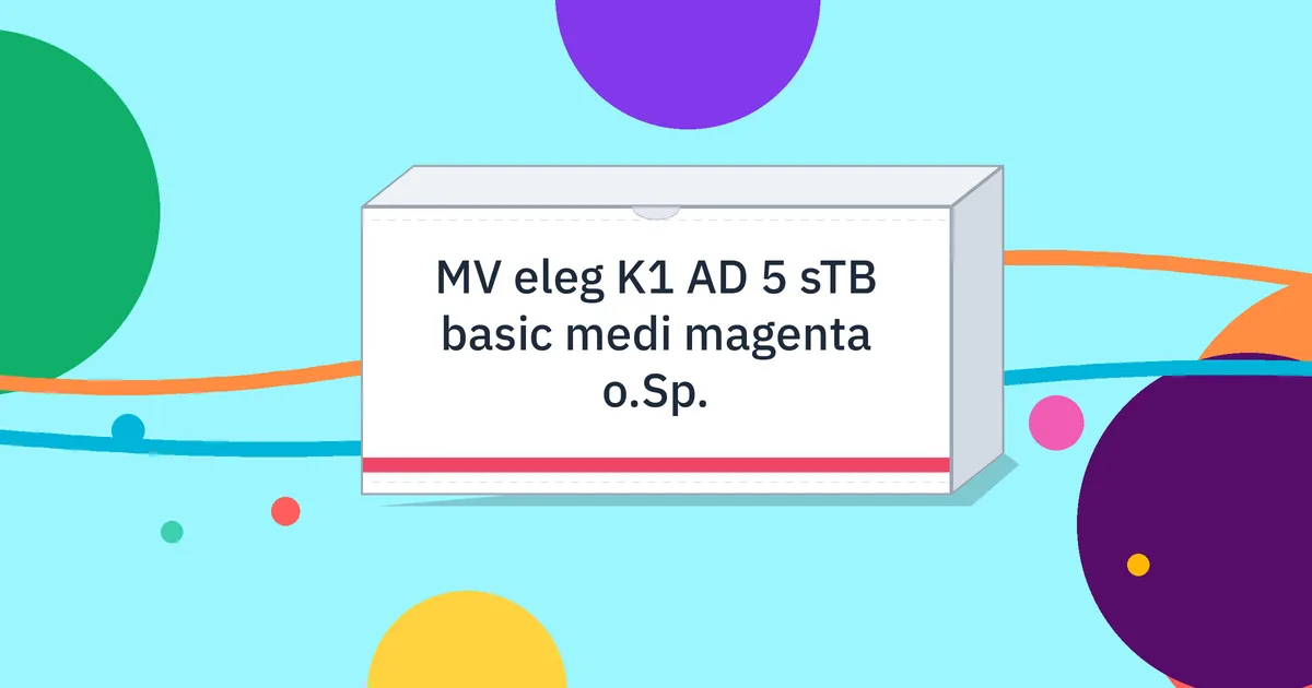 Symbolbild: Packung mit der Aufschrift MV eleg K1 AD 5 sTB basic medi magenta o.Sp. (PZN 14618867) – Verfügbarkeit und Bezug in Apotheken in Frankfurt am Main