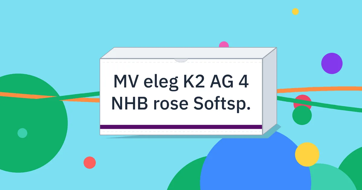 Symbolbild: Packung mit der Aufschrift MV eleg K2 AG 4 NHB rose Softsp. (PZN 15730313) – Verfügbarkeit und Bezug in Apotheken in Frankfurt am Main