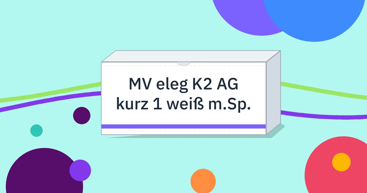 Symbolbild: Packung mit der Aufschrift MV eleg K2 AG kurz 1 weiß m.Sp. (PZN 00318506) – Verfügbarkeit und Bezug in Apotheken in Frankfurt am Main
