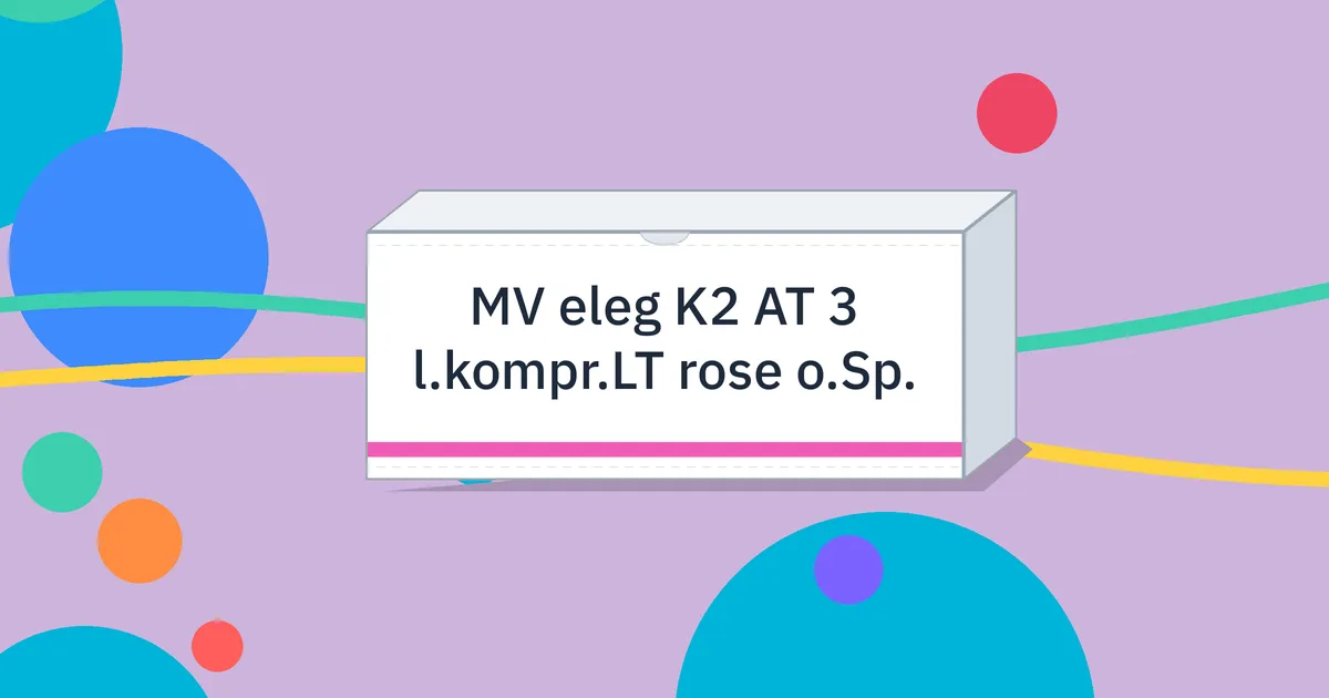 Symbolbild: Packung mit der Aufschrift MV eleg K2 AT 3 l.kompr.LT rose o.Sp. (PZN 15286232) – Verfügbarkeit und Bezug in Apotheken in Frankfurt am Main