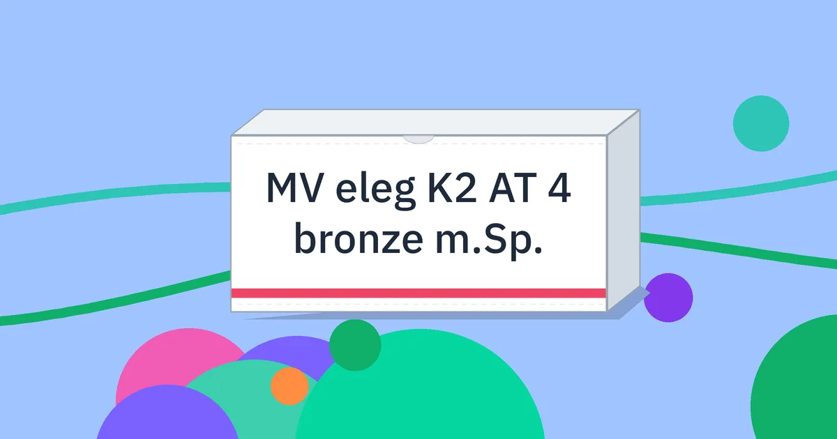 Symbolbild: Packung mit der Aufschrift MV eleg K2 AT 4 bronze m.Sp. (PZN 15284598) – Verfügbarkeit und Bezug in Apotheken in Frankfurt am Main