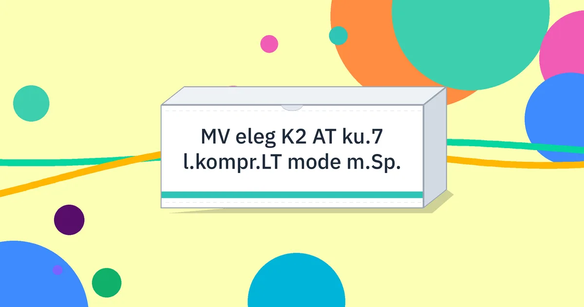 Symbolbild: Packung mit der Aufschrift MV eleg K2 AT ku.7 l.kompr.LT mode m.Sp. (PZN 06190674) – Verfügbarkeit und Bezug in Apotheken in Frankfurt am Main