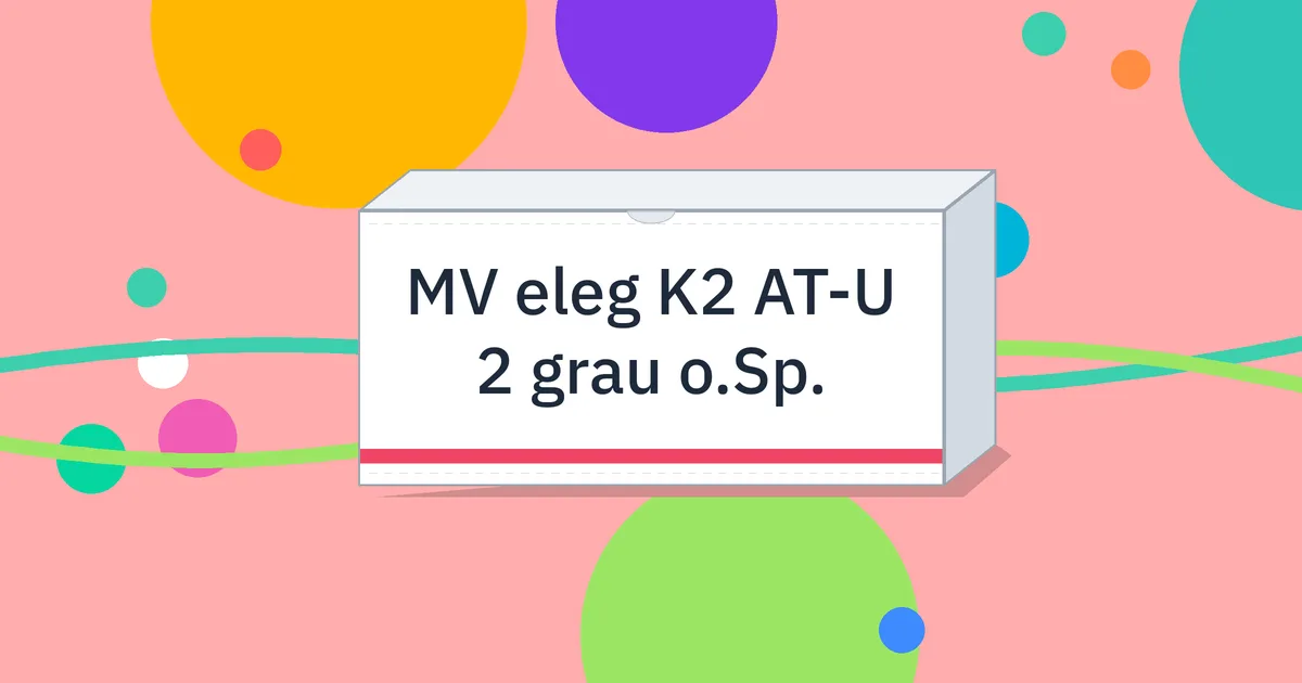 Symbolbild: Packung mit der Aufschrift MV eleg K2 AT-U 2 grau o.Sp. (PZN 18923283) – Verfügbarkeit und Bezug in Apotheken in Frankfurt am Main