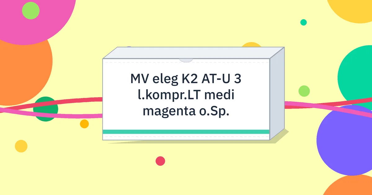 Symbolbild: Packung mit der Aufschrift MV eleg K2 AT-U 3 l.kompr.LT medi magenta o.Sp. (PZN 14626714) – Verfügbarkeit und Bezug in Apotheken in Frankfurt am Main