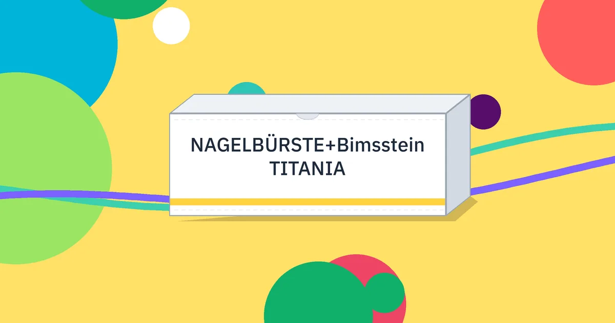 Symbolbild: Packung mit der Aufschrift NAGELBÜRSTE+Bimsstein TITANIA (PZN 06457568) – Verfügbarkeit und Bezug in Apotheken in Frankfurt am Main