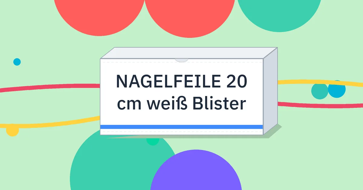 Symbolbild: Packung mit der Aufschrift NAGELFEILE 20 cm weiß Blister (PZN 10349904) – Verfügbarkeit und Bezug in Apotheken in Frankfurt am Main