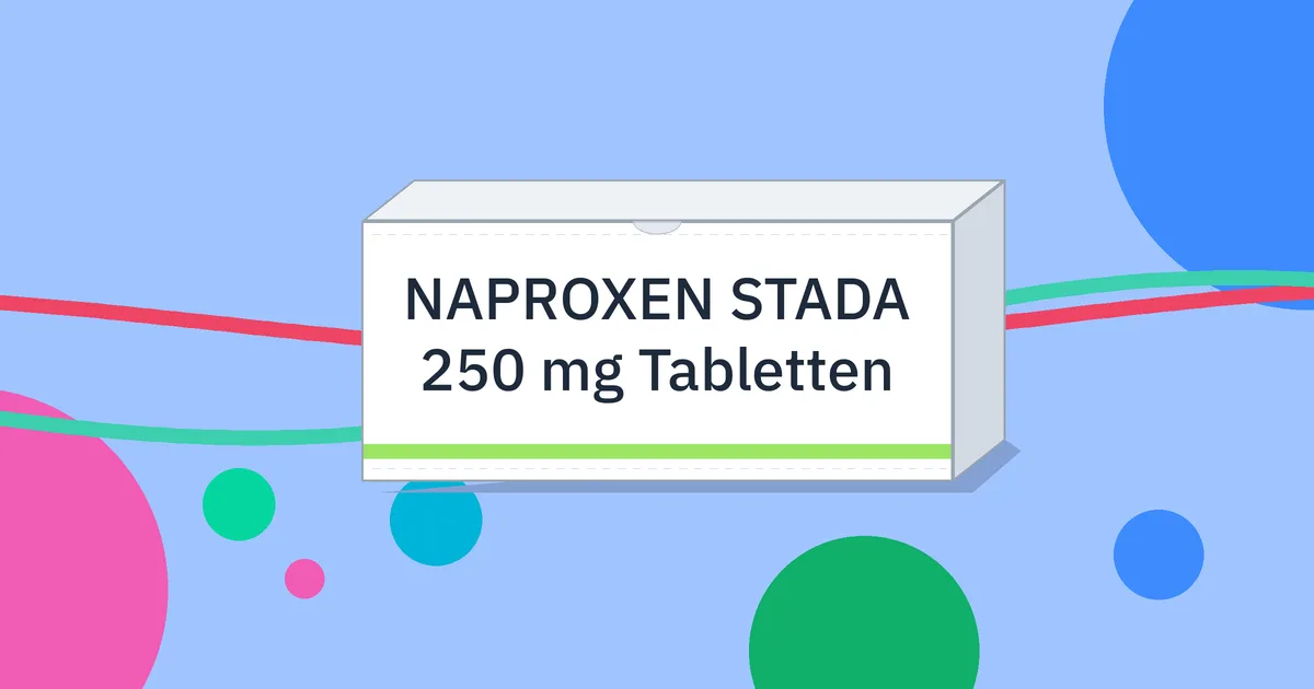 Symbolbild: Packung mit der Aufschrift NAPROXEN STADA 250 mg Tabletten (PZN 06873002) – Verfügbarkeit und Bezug in Apotheken in Frankfurt am Main