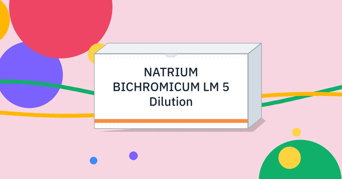 Symbolbild: Packung mit der Aufschrift NATRIUM BICHROMICUM LM 5 Dilution (PZN 12960679) – Verfügbarkeit und Bezug in Apotheken in Frankfurt am Main
