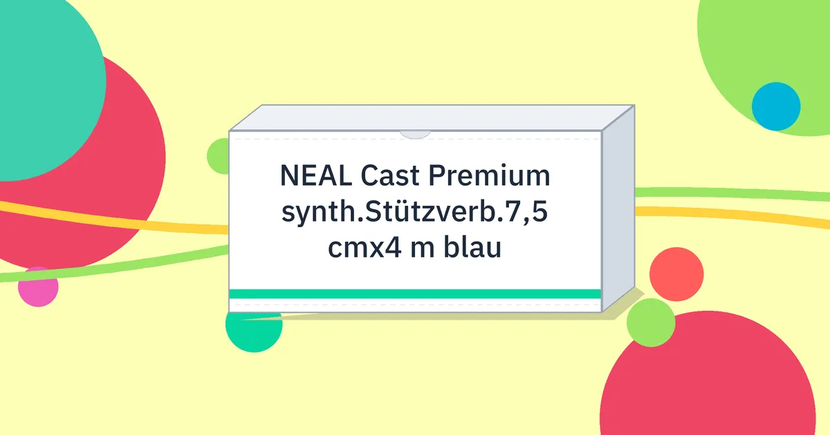 Symbolbild: Packung mit der Aufschrift NEAL Cast Premium synth.Stützverb.7,5 cmx4 m blau (PZN 17302194) – Verfügbarkeit und Bezug in Apotheken in Frankfurt am Main