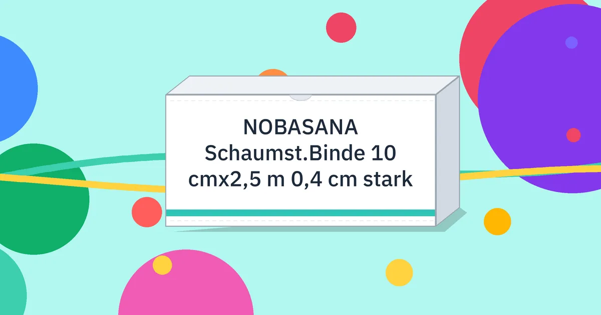 Symbolbild: Packung mit der Aufschrift NOBASANA Schaumst.Binde 10 cmx2,5 m 0,4 cm stark (PZN 07385204) – Verfügbarkeit und Bezug in Apotheken in Frankfurt am Main