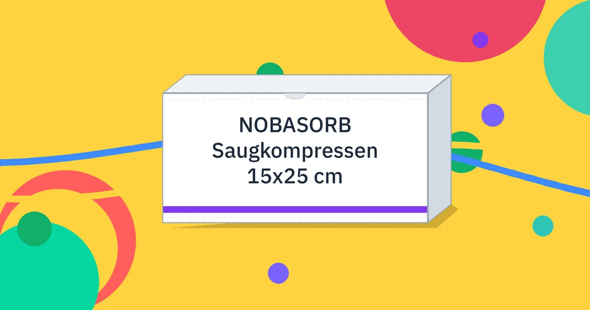 Symbolbild: Packung mit der Aufschrift NOBASORB Saugkompressen 15x25 cm (PZN 12500653) – Verfügbarkeit und Bezug in Apotheken in Frankfurt am Main