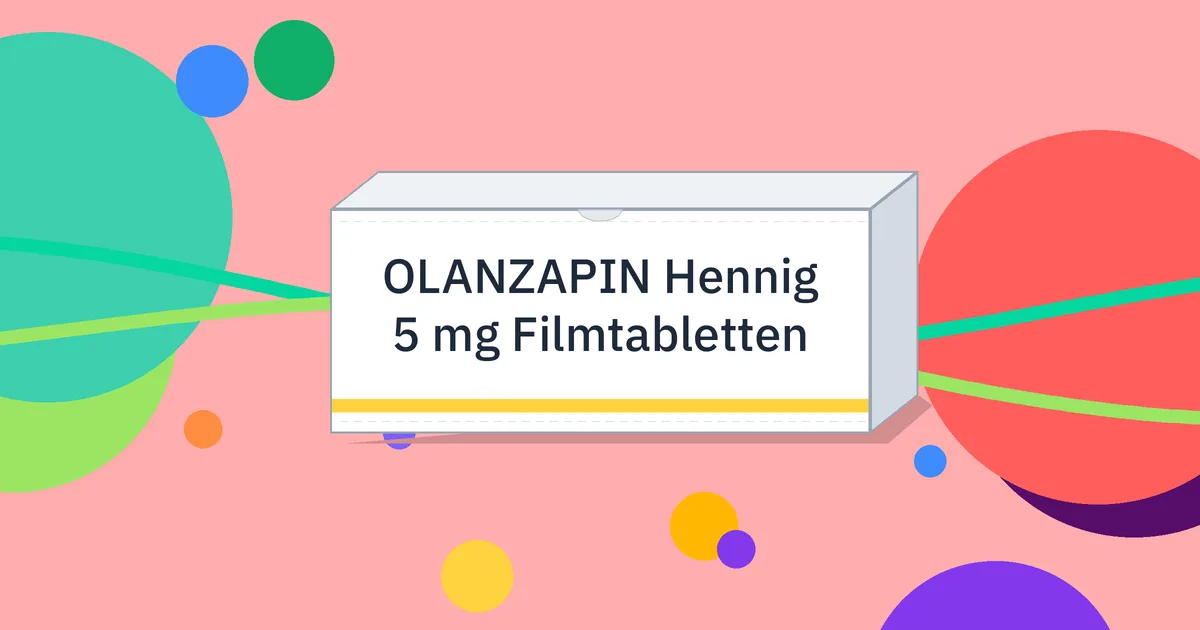 Symbolbild: Packung mit der Aufschrift OLANZAPIN Hennig 5 mg Filmtabletten (PZN 08913527) – Verfügbarkeit und Bezug in Apotheken in Frankfurt am Main