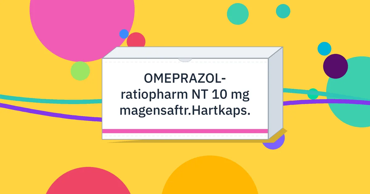 Symbolbild: Packung mit der Aufschrift OMEPRAZOL-ratiopharm NT 10 mg magensaftr.Hartkaps. (PZN 02559817) – Verfügbarkeit und Bezug in Apotheken in Frankfurt am Main