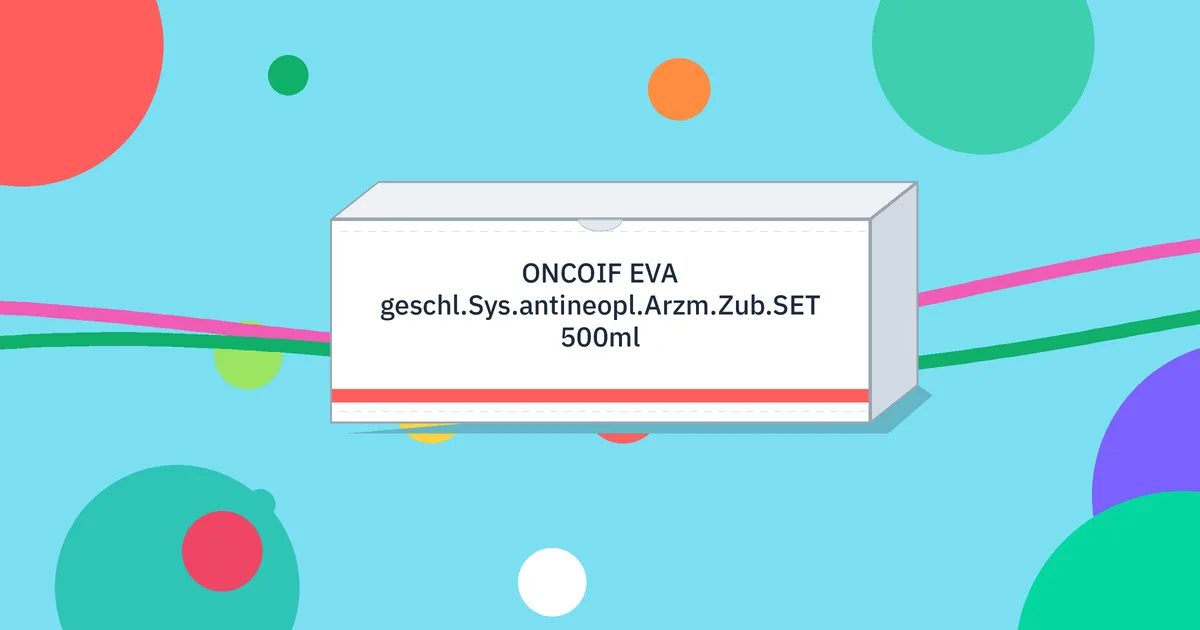 Symbolbild: Packung mit der Aufschrift ONCOIF EVA geschl.Sys.antineopl.Arzm.Zub.SET 500ml (PZN 19466474) – Verfügbarkeit und Bezug in Apotheken in Frankfurt am Main