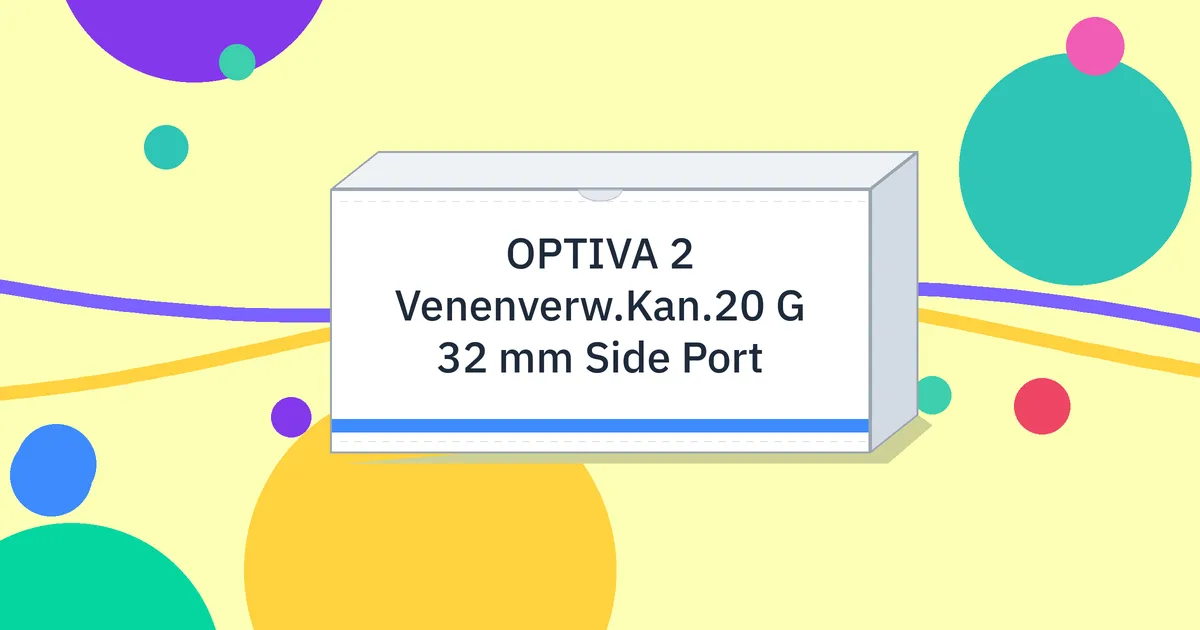 Symbolbild: Packung mit der Aufschrift OPTIVA 2 Venenverw.Kan.20 G 32 mm Side Port (PZN 00906574) – Verfügbarkeit und Bezug in Apotheken in Frankfurt am Main