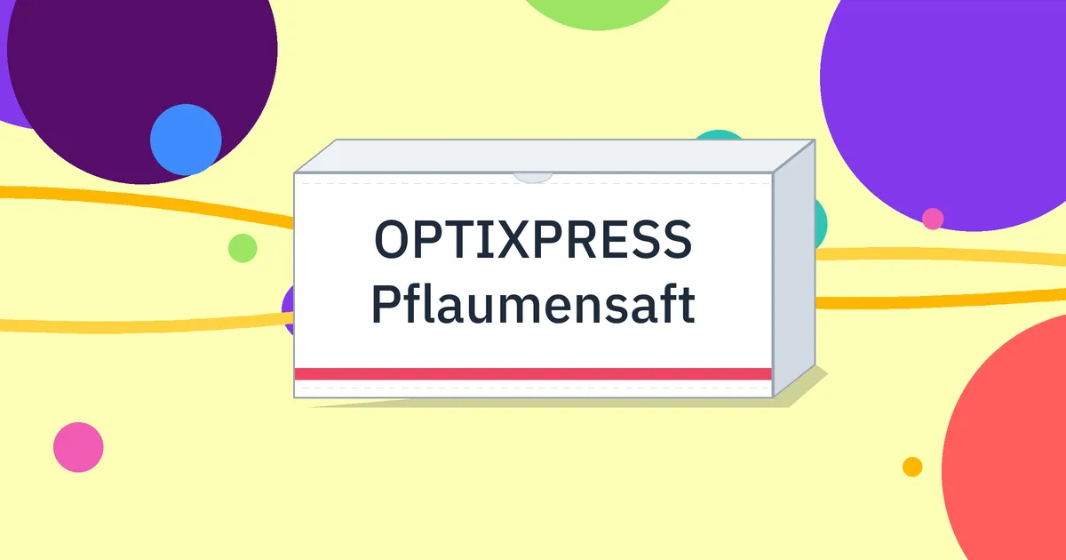 Symbolbild: Packung mit der Aufschrift OPTIXPRESS Pflaumensaft (PZN 19493212) – Verfügbarkeit und Bezug in Apotheken in Frankfurt am Main