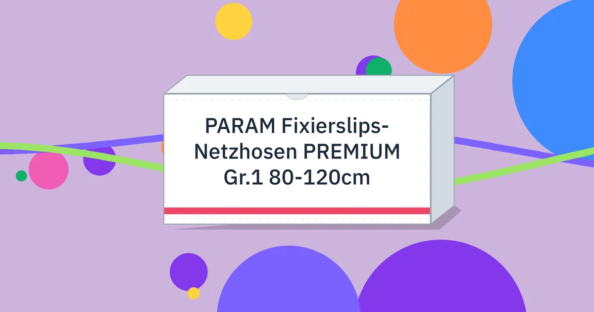 Symbolbild: Packung mit der Aufschrift PARAM Fixierslips-Netzhosen PREMIUM Gr.1 80-120cm (PZN 09317678) – Verfügbarkeit und Bezug in Apotheken in Frankfurt am Main