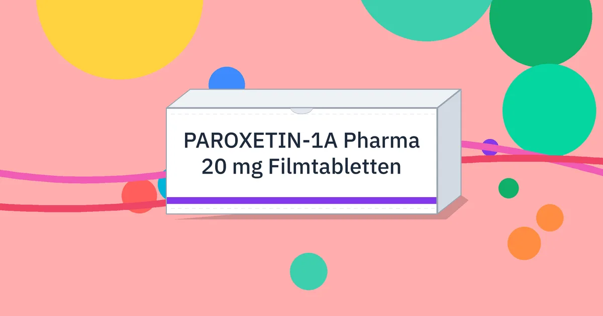 Symbolbild: Packung mit der Aufschrift PAROXETIN-1A Pharma 20 mg Filmtabletten (PZN 01970344) – Verfügbarkeit und Bezug in Apotheken in Frankfurt am Main