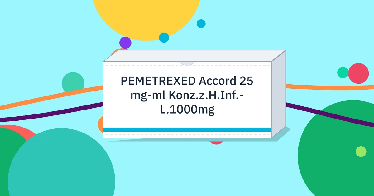 Symbolbild: Packung mit der Aufschrift PEMETREXED Accord 25 mg-ml Konz.z.H.Inf.-L.1000mg (PZN 16910804) – Verfügbarkeit und Bezug in Apotheken in Frankfurt am Main
