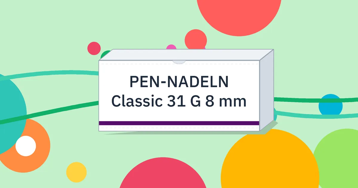 Symbolbild: Packung mit der Aufschrift PEN-NADELN Classic 31 G 8 mm (PZN 17833253) – Verfügbarkeit und Bezug in Apotheken in Frankfurt am Main