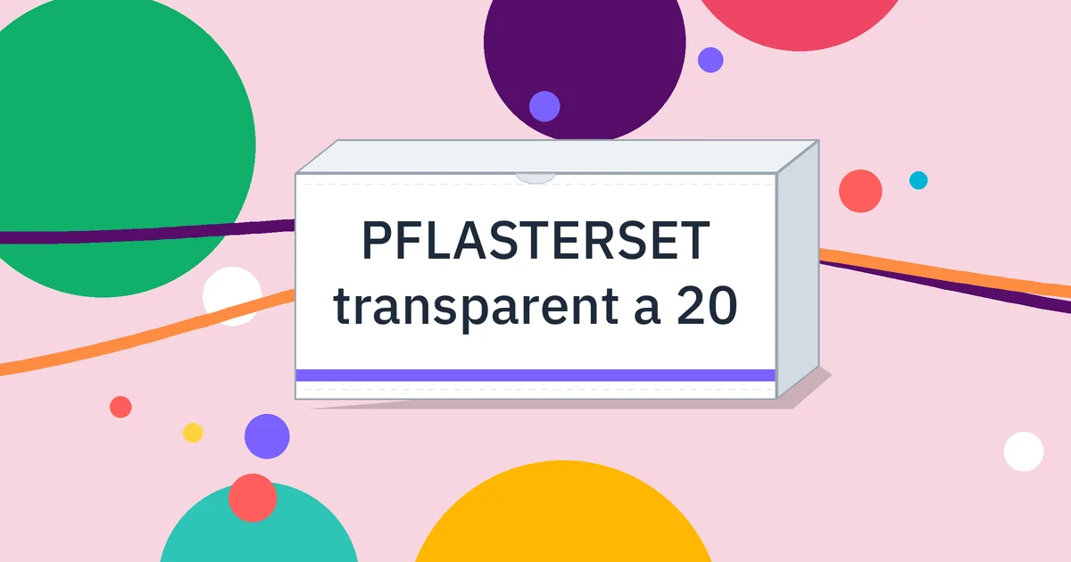 Symbolbild: Packung mit der Aufschrift PFLASTERSET transparent a 20 (PZN 04217191) – Verfügbarkeit und Bezug in Apotheken in Frankfurt am Main