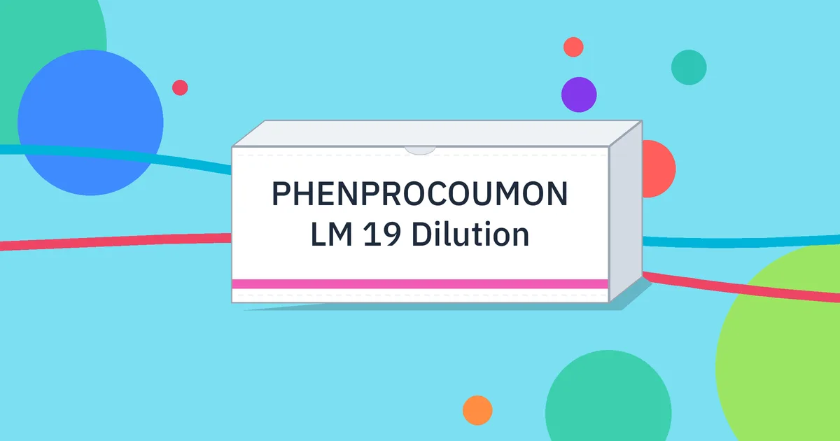Symbolbild: Packung mit der Aufschrift PHENPROCOUMON LM 19 Dilution (PZN 13637986) – Verfügbarkeit und Bezug in Apotheken in Frankfurt am Main