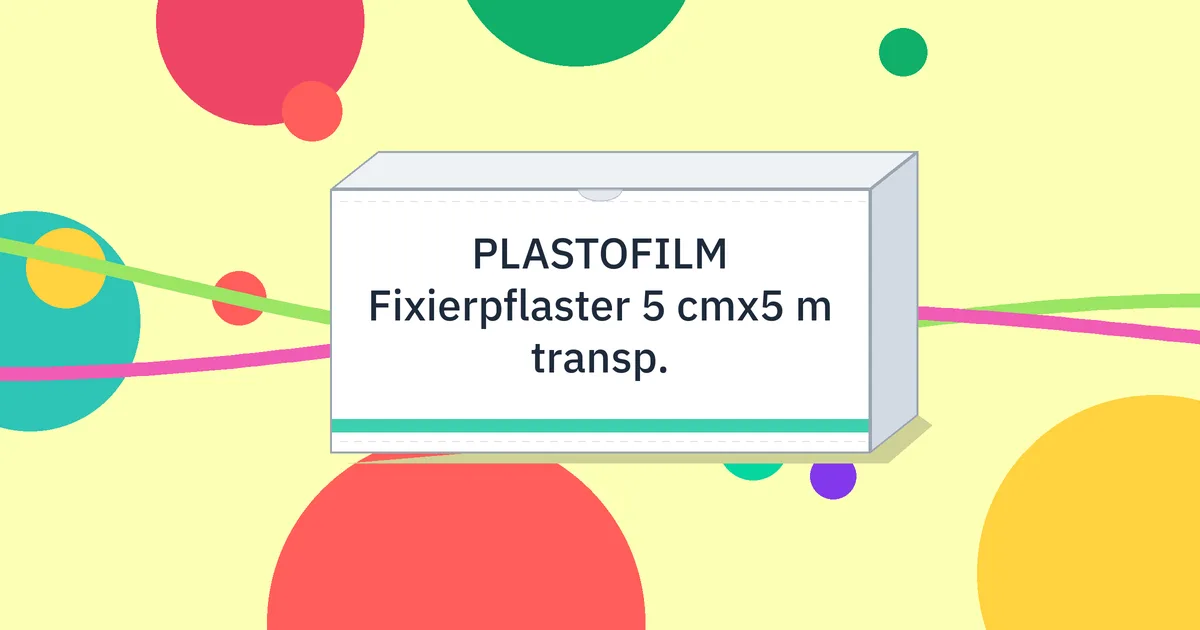 Symbolbild: Packung mit der Aufschrift PLASTOFILM Fixierpflaster 5 cmx5 m transp. (PZN 07572952) – Verfügbarkeit und Bezug in Apotheken in Frankfurt am Main