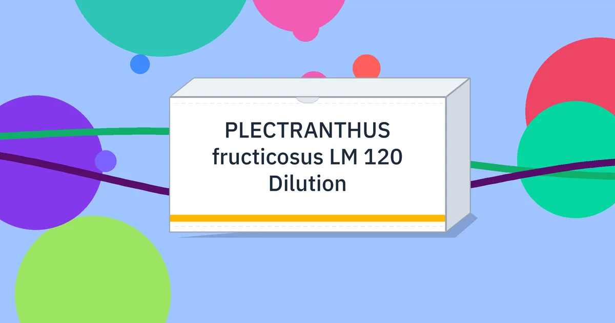Symbolbild: Packung mit der Aufschrift PLECTRANTHUS fructicosus LM 120 Dilution (PZN 13648837) – Verfügbarkeit und Bezug in Apotheken in Frankfurt am Main
