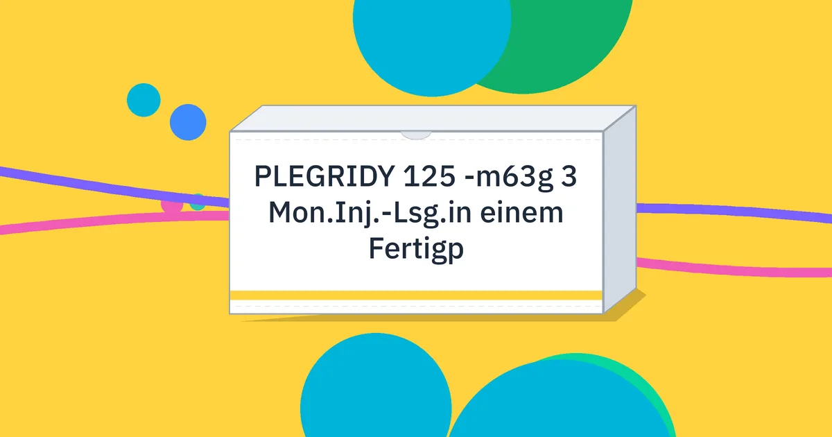 Symbolbild: Packung mit der Aufschrift PLEGRIDY 125 -m63g 3 Mon.Inj.-Lsg.in einem Fertigp (PZN 11863543) – Verfügbarkeit und Bezug in Apotheken in Frankfurt am Main