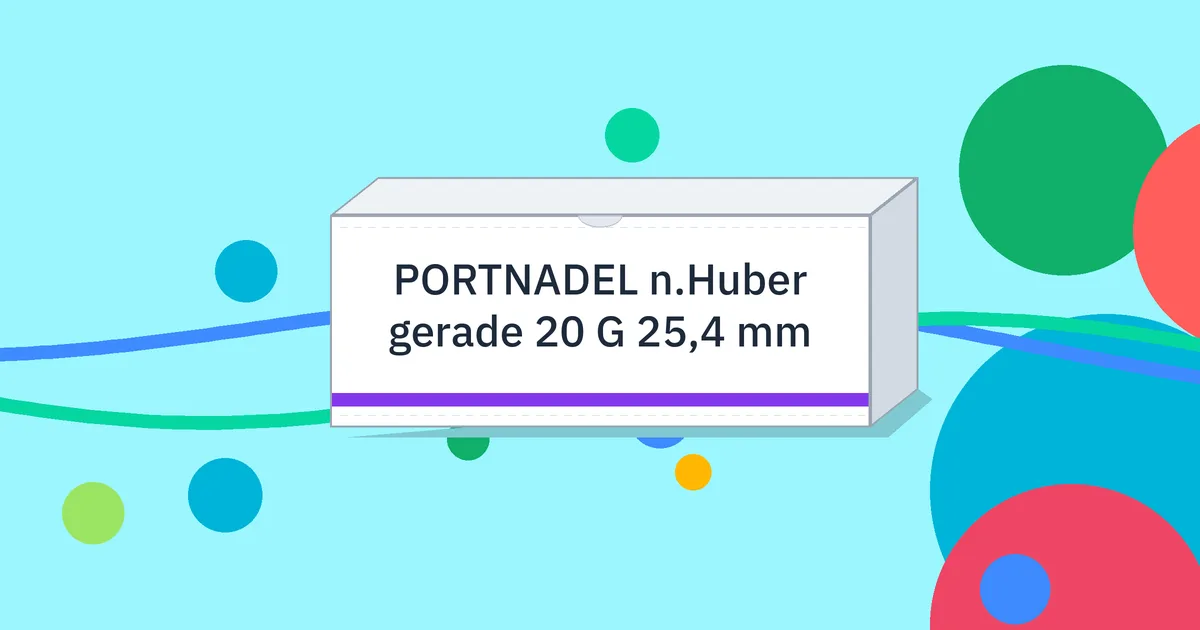 Symbolbild: Packung mit der Aufschrift PORTNADEL n.Huber gerade 20 G 25,4 mm (PZN 00435502) – Verfügbarkeit und Bezug in Apotheken in Frankfurt am Main