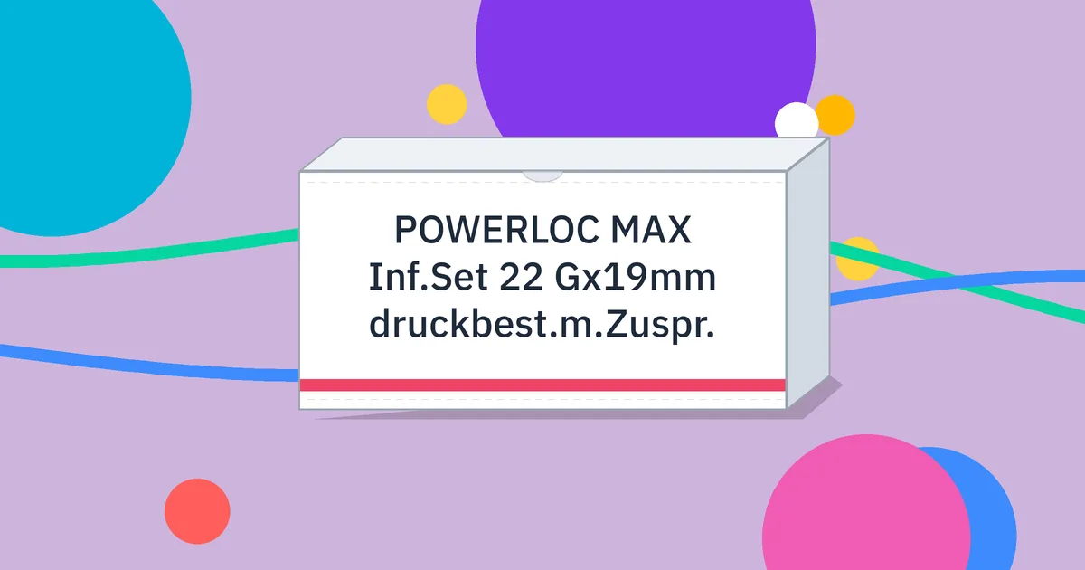 Symbolbild: Packung mit der Aufschrift POWERLOC MAX Inf.Set 22 Gx19mm druckbest.m.Zuspr. (PZN 18816386) – Verfügbarkeit und Bezug in Apotheken in Frankfurt am Main