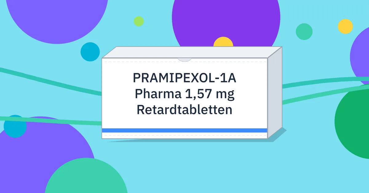 Symbolbild: Packung mit der Aufschrift PRAMIPEXOL-1A Pharma 1,57 mg Retardtabletten (PZN 07604327) – Verfügbarkeit und Bezug in Apotheken in Frankfurt am Main
