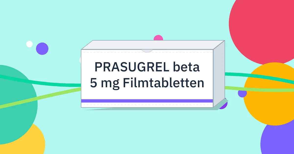 Symbolbild: Packung mit der Aufschrift PRASUGREL beta 5 mg Filmtabletten (PZN 14330824) – Verfügbarkeit und Bezug in Apotheken in Frankfurt am Main