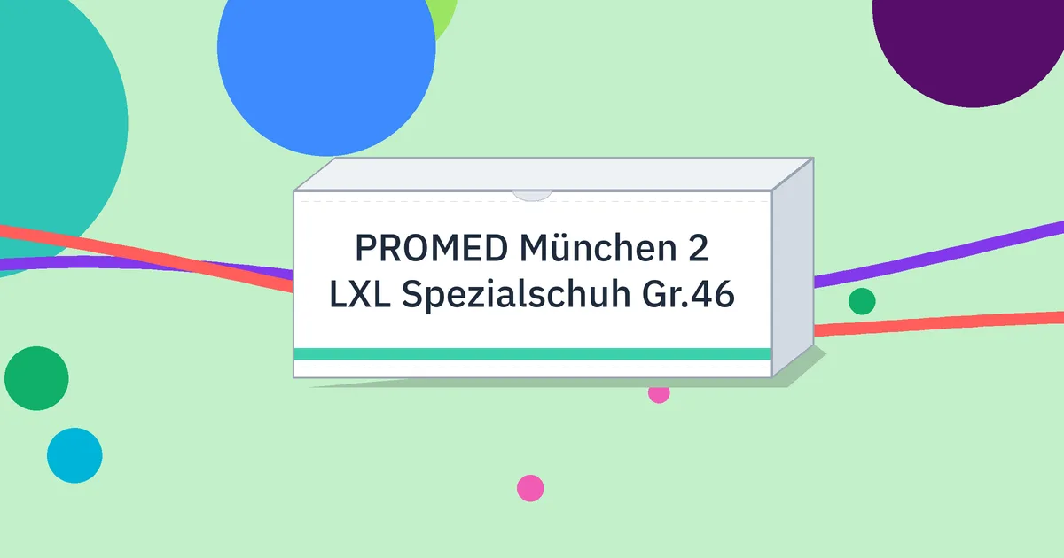 Symbolbild: Packung mit der Aufschrift PROMED München 2 LXL Spezialschuh Gr.46 (PZN 05482995) – Verfügbarkeit und Bezug in Apotheken in Frankfurt am Main