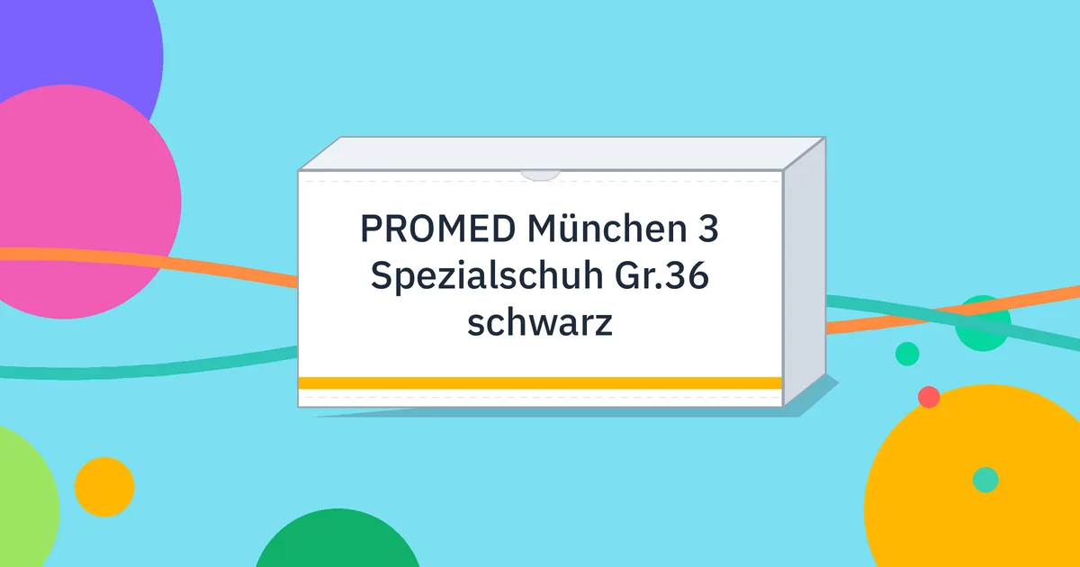 Symbolbild: Packung mit der Aufschrift PROMED München 3 Spezialschuh Gr.36 schwarz (PZN 11711738) – Verfügbarkeit und Bezug in Apotheken in Frankfurt am Main
