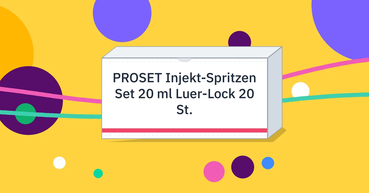 Symbolbild: Packung mit der Aufschrift PROSET Injekt-Spritzen Set 20 ml Luer-Lock 20 St. (PZN 11653739) – Verfügbarkeit und Bezug in Apotheken in Frankfurt am Main