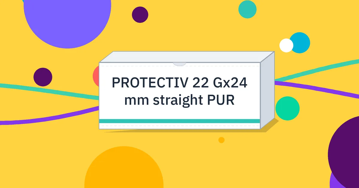 Symbolbild: Packung mit der Aufschrift PROTECTIV 22 Gx24 mm straight PUR (PZN 09104416) – Verfügbarkeit und Bezug in Apotheken in Frankfurt am Main