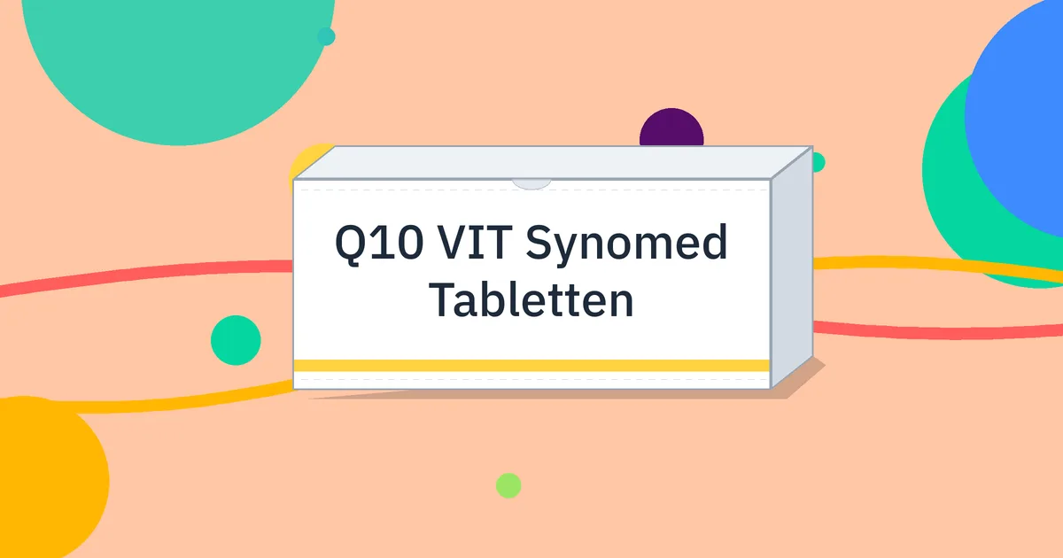 Symbolbild: Packung mit der Aufschrift Q10 VIT Synomed Tabletten (PZN 04834156) – Verfügbarkeit und Bezug in Apotheken in Frankfurt am Main