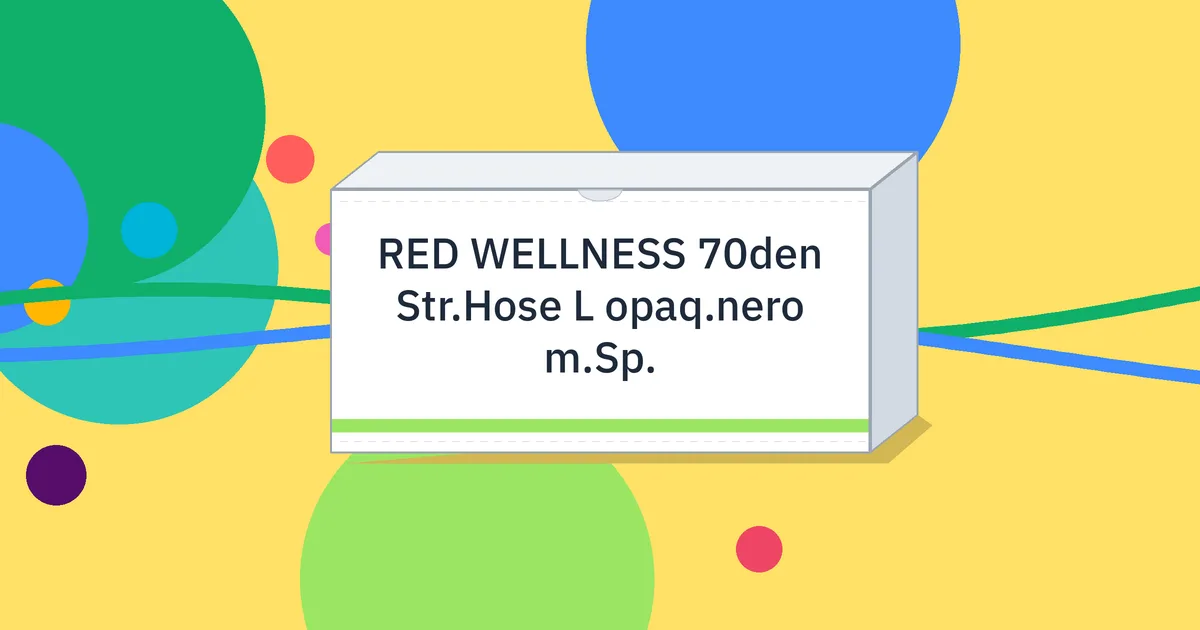 Symbolbild: Packung mit der Aufschrift RED WELLNESS 70den Str.Hose L opaq.nero m.Sp. (PZN 16176511) – Verfügbarkeit und Bezug in Apotheken in Frankfurt am Main