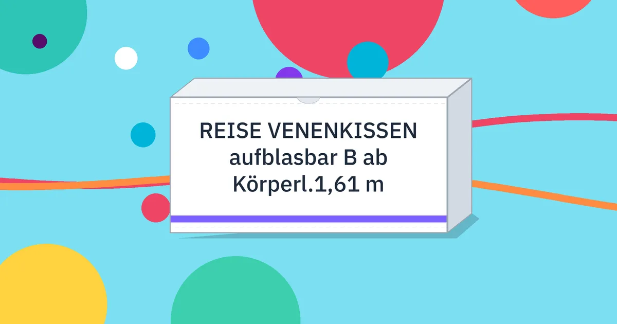 Symbolbild: Packung mit der Aufschrift REISE VENENKISSEN aufblasbar B ab Körperl.1,61 m (PZN 00636761) – Verfügbarkeit und Bezug in Apotheken in Frankfurt am Main