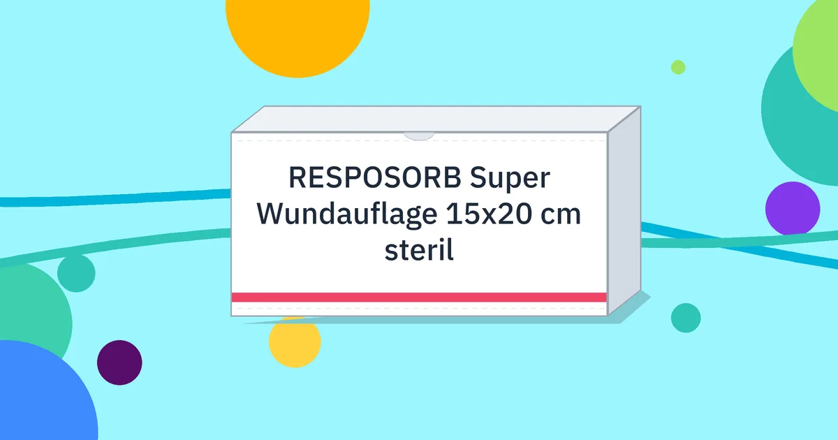 Symbolbild: Packung mit der Aufschrift RESPOSORB Super Wundauflage 15x20 cm steril (PZN 20828497) – Verfügbarkeit und Bezug in Apotheken in Frankfurt am Main