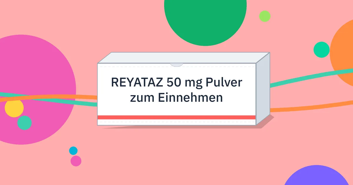 Symbolbild: Packung mit der Aufschrift REYATAZ 50 mg Pulver zum Einnehmen (PZN 11303873) – Verfügbarkeit und Bezug in Apotheken in Frankfurt am Main