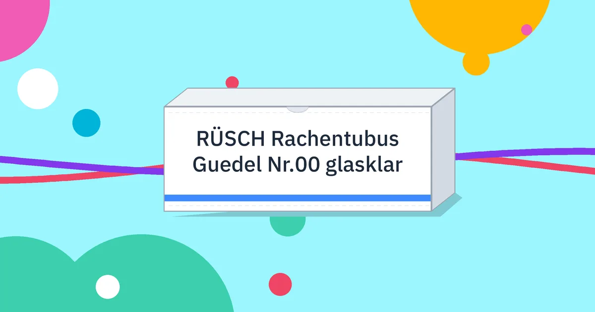 Symbolbild: Packung mit der Aufschrift RÜSCH Rachentubus Guedel Nr.00 glasklar (PZN 03651301) – Verfügbarkeit und Bezug in Apotheken in Frankfurt am Main