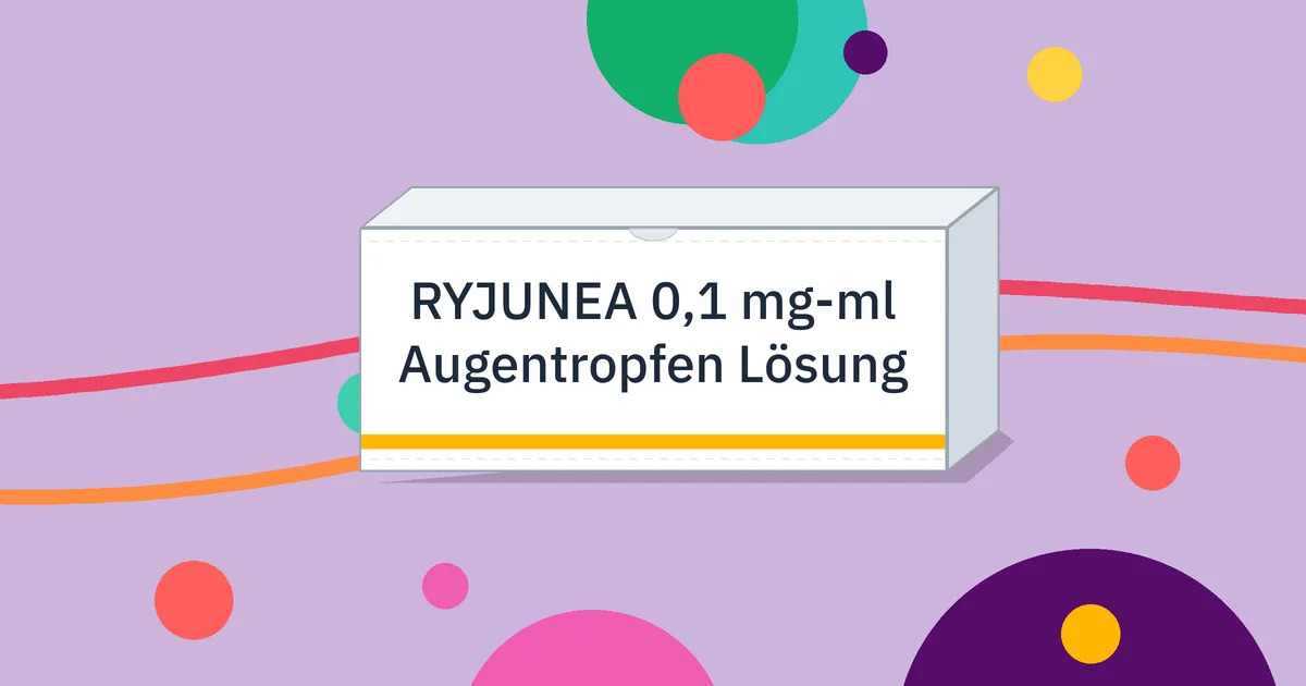 Symbolbild: Packung mit der Aufschrift RYJUNEA 0,1 mg-ml Augentropfen Lösung (PZN 20687743) – Verfügbarkeit und Bezug in Apotheken in Frankfurt am Main