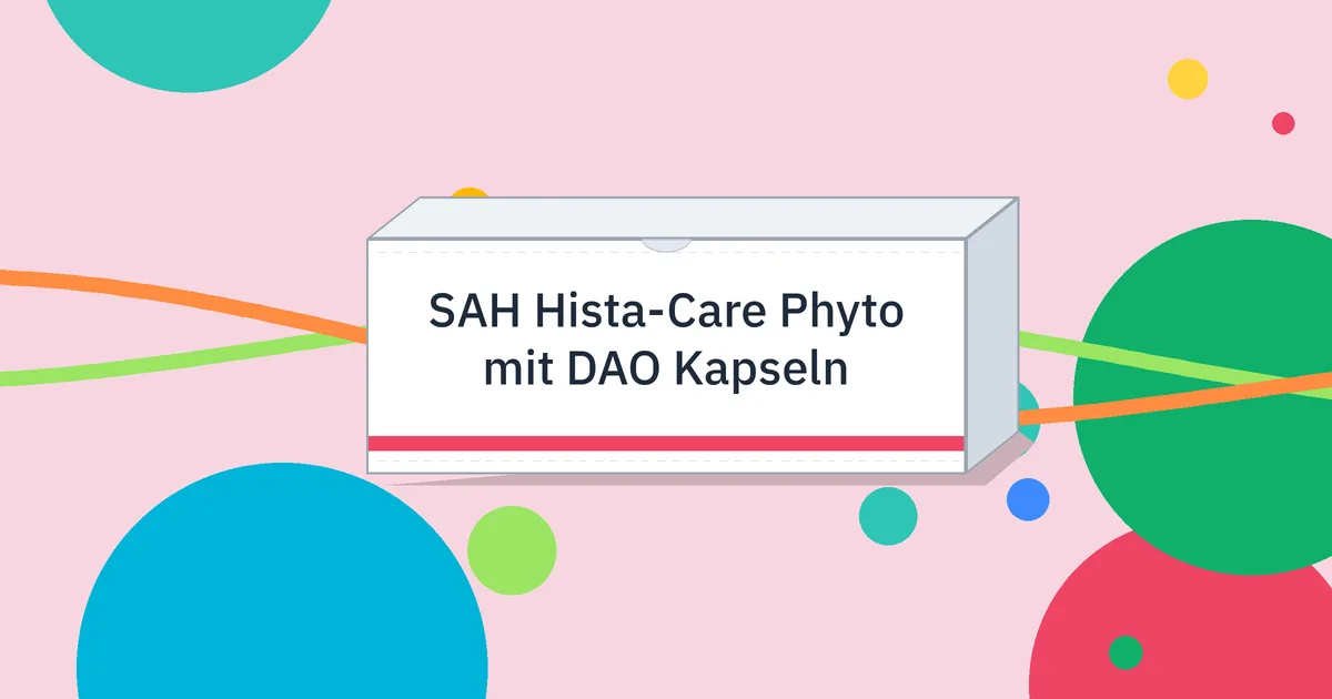Symbolbild: Packung mit der Aufschrift SAH Hista-Care Phyto mit DAO Kapseln (PZN 19825200) – Verfügbarkeit und Bezug in Apotheken in Frankfurt am Main