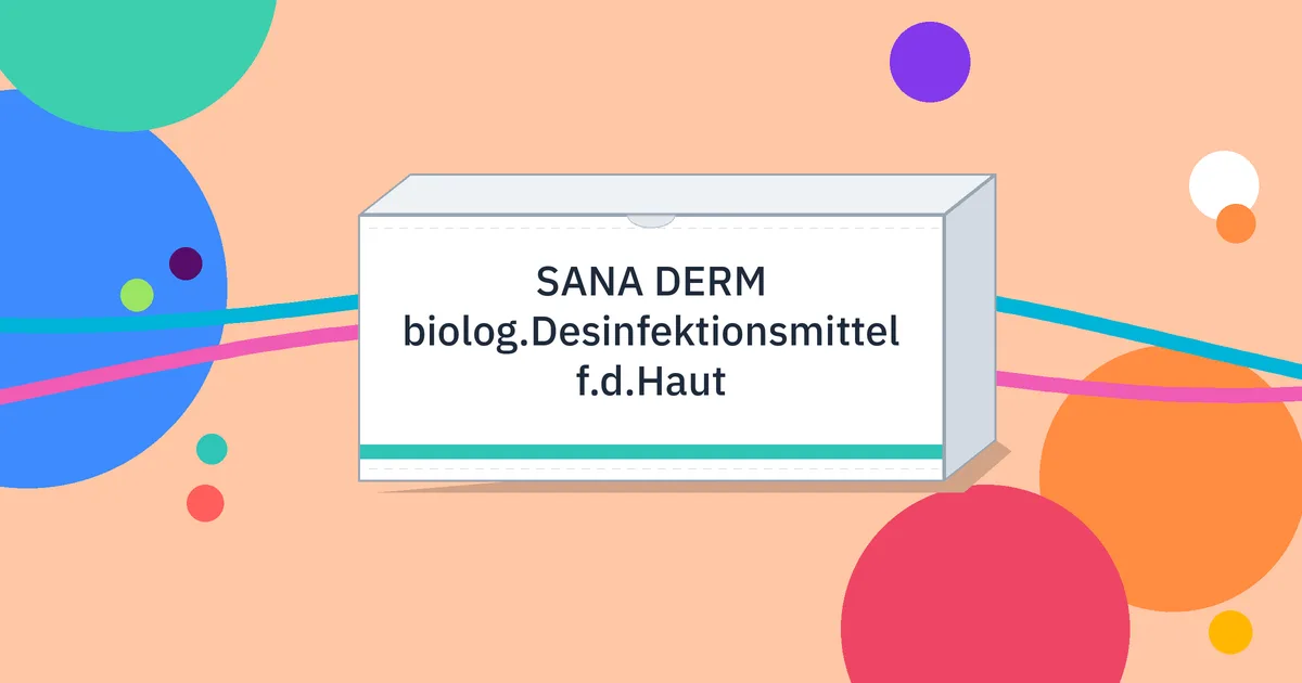 Symbolbild: Packung mit der Aufschrift SANA DERM biolog.Desinfektionsmittel f.d.Haut (PZN 12870663) – Verfügbarkeit und Bezug in Apotheken in Frankfurt am Main